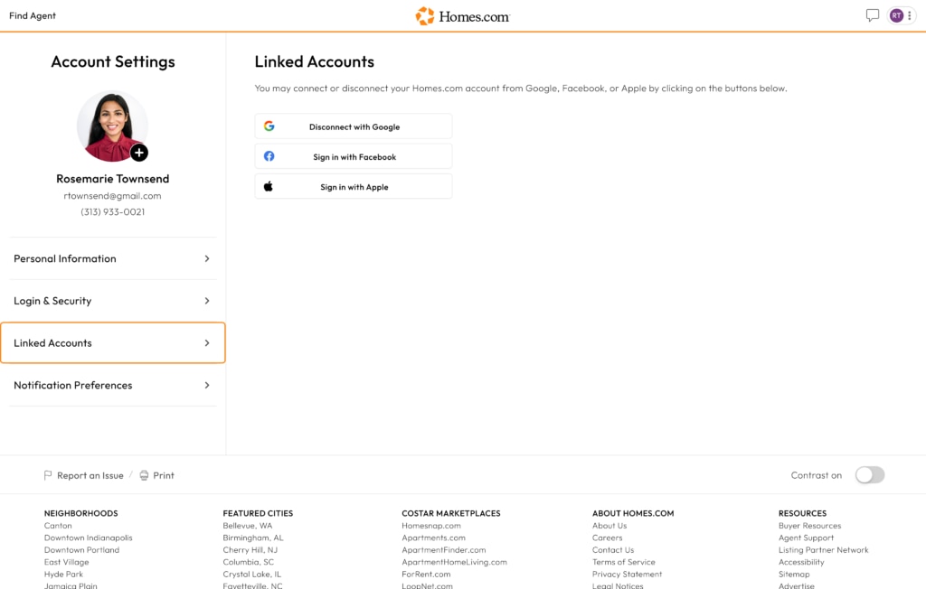 Account Settings – Homes.com Support